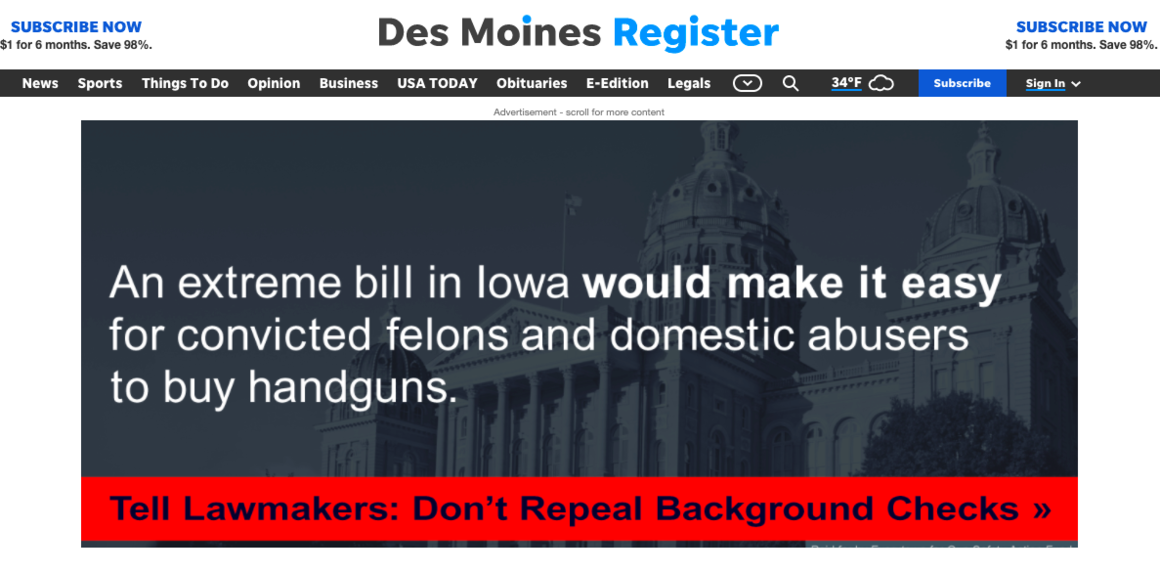Everytown Launches Des Moines Register Homepage Takeover, Calling ...